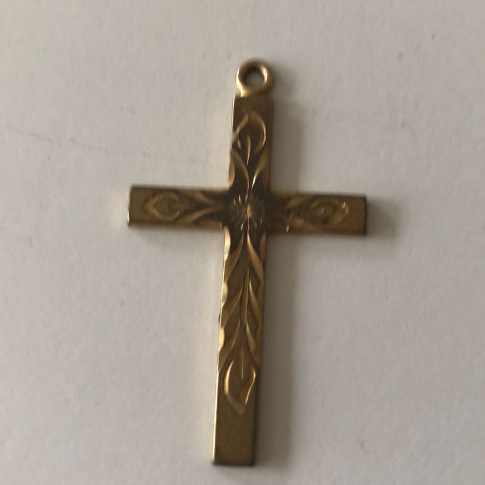 Antique Victorian Gold Filled Etched Cross Pendant - Gem